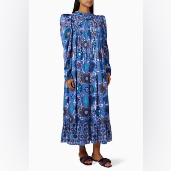 CeliaB | Dresses | Celiab Blue Tai Floral Satin Maxi Dress Long Sleeve ...